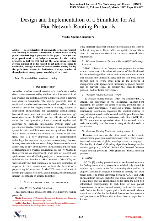 Pdf Design And Implementation Of A Simulator For Ad Hoc Network Routing Protocols