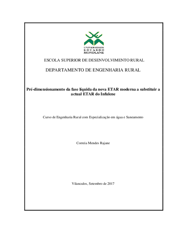 (PDF) Pré-dimensionamento da fase líquida da nova ETAR moderna a ...