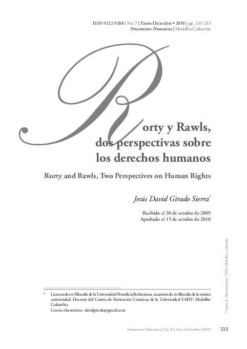 (PDF) Rorty y Rawls, dos perspectivas sobre los derechos humanos