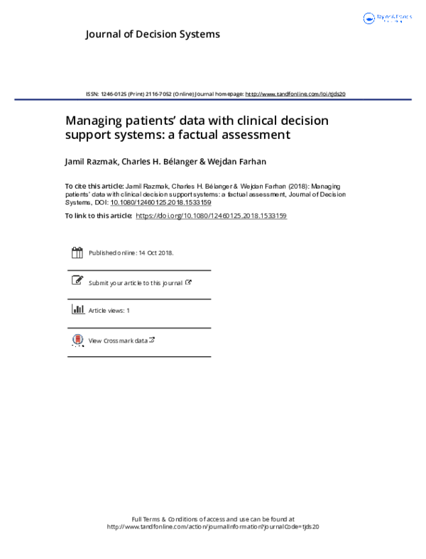 (PDF) Journal of Decision Systems Managing patients' data with clinical ...