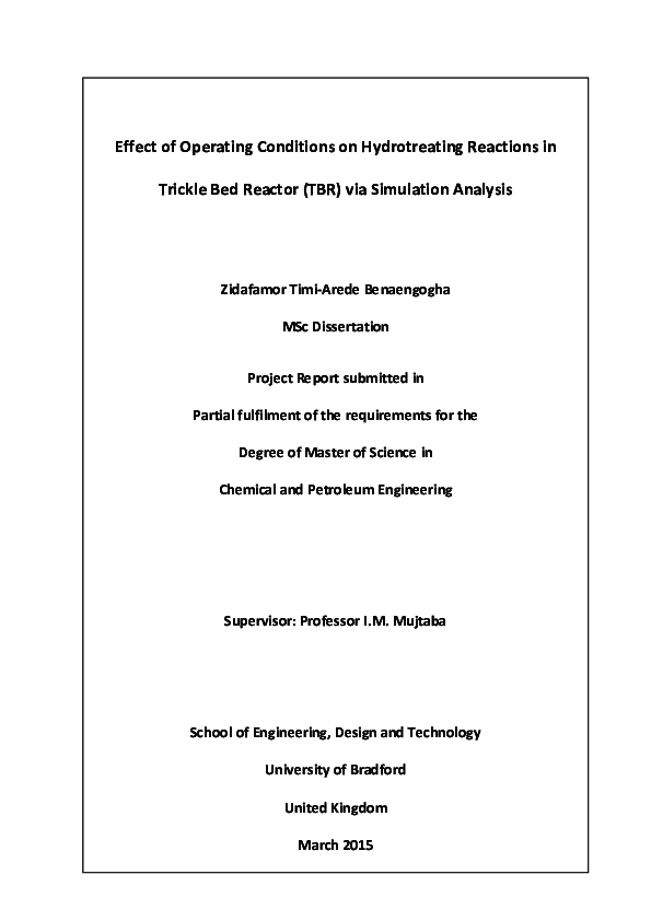(PDF) Effect of Operating Conditions on Hydrotreating Reactions in Trickle Bed Reactor (TBR) via ...