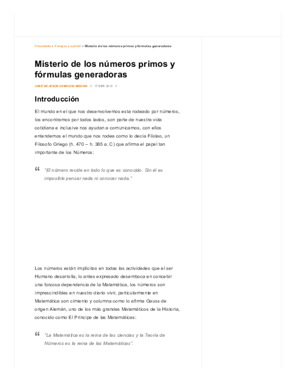 (PDF) Misterio De Los Números Primos y Formulas Generadoras | José de ...