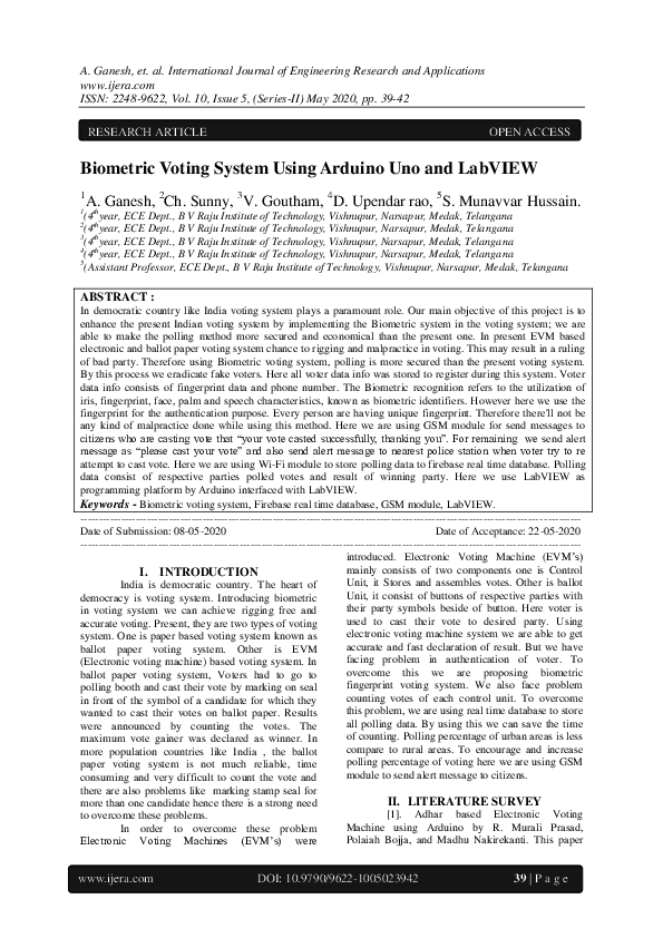 (PDF) Biometric Voting System Using
