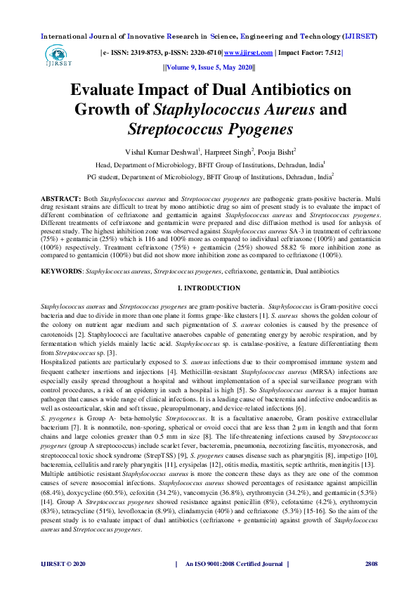 (PDF) Evaluate Impact of Dual Antibiotics on Growth of Staphylococcus Aureus and Streptococcus ...