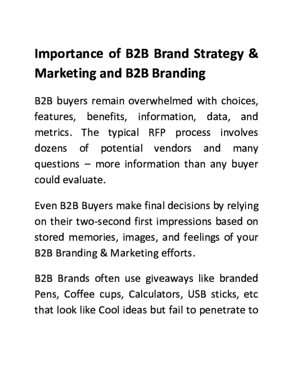 (PDF) Importance of B2B Brand Strategy & Marketing and B2B Branding