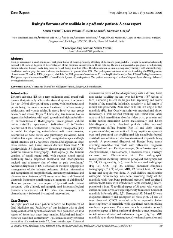 (PDF) Ewing’s Sarcoma of mandible in a pediatric patient: A case report
