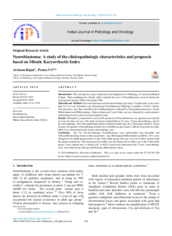 (PDF) Neuroblastoma: A study of the clinicopathologic characteristics ...