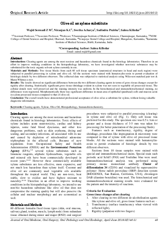 (PDF) Olive oil as xylene substitute