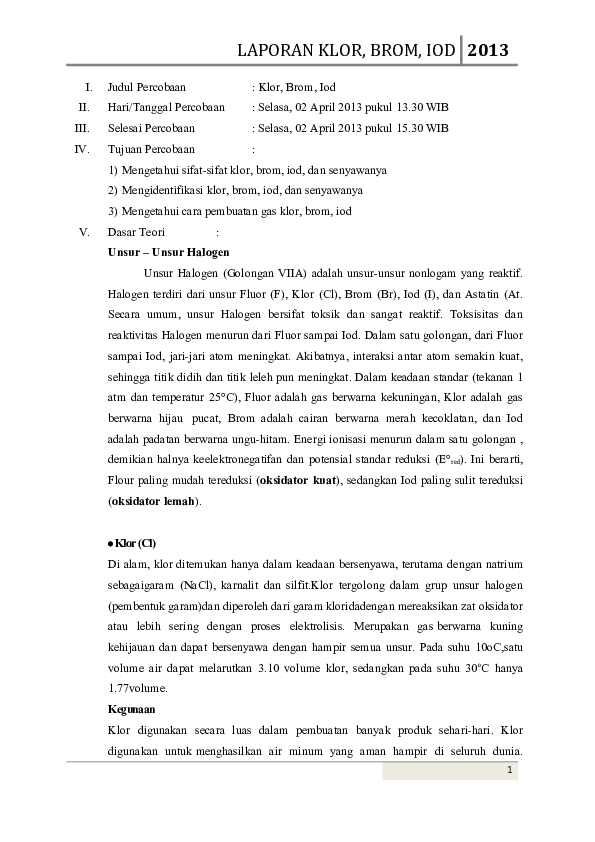 (DOC) Laporan Klor, Brom, Iod