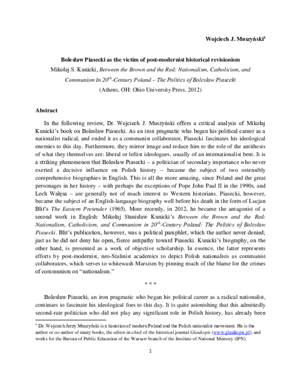 (PDF) Boleslaw Piasecki as the victim of post modernist historical ...