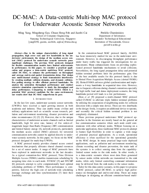 (PDF) DC-MAC: A data-centric multi-hop MAC protocol for underwater acoustic sensor networks