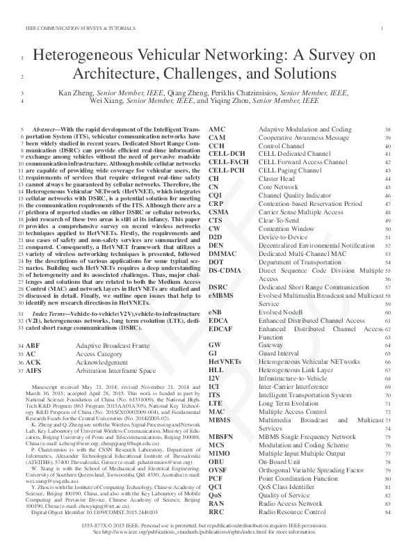Pdf Heterogeneous Vehicular Networking A Survey On Architecture Challenges And Solutions
