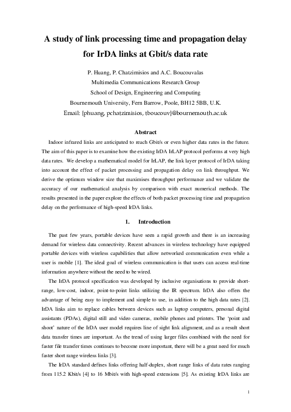 (PDF) A study of link processing time and propagation delay for IrDA links at Gbit/s data rate