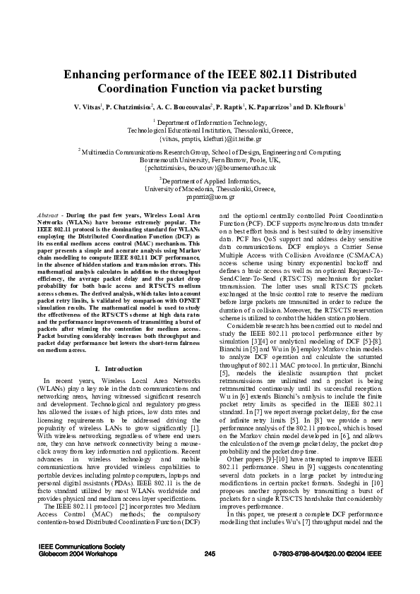 (PDF) Enchancing performance of the IEEE 802.11 distributed Coordination Function via packet ...