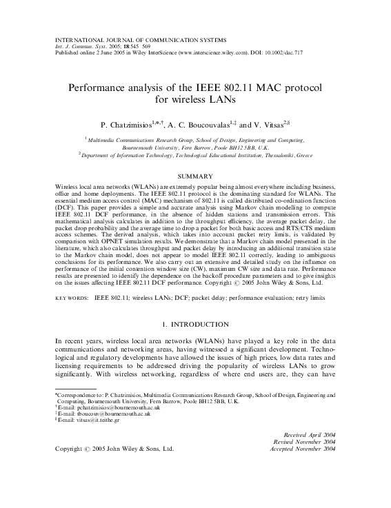 (PDF) Performance analysis of the IEEE 802.11 MAC protocol for wireless LANs