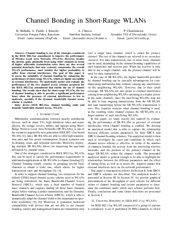 (PDF) Channel Bonding in Short-Range WLANs