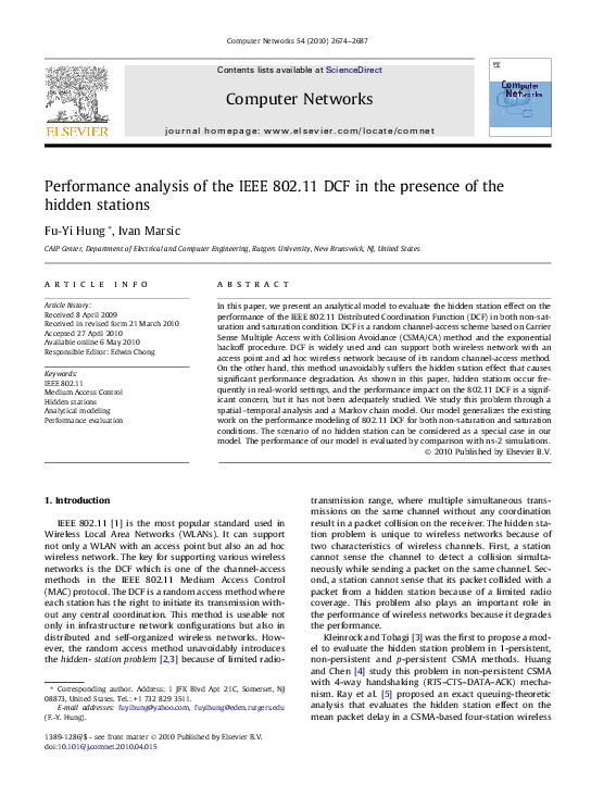 (PDF) Performance analysis of the IEEE 802.11 DCF in the presence of the hidden stations