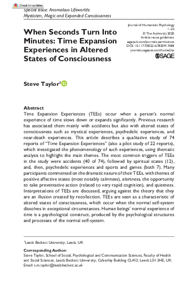 (PDF) When Seconds Turn Into Minutes: Time Expansion Experiences in ...