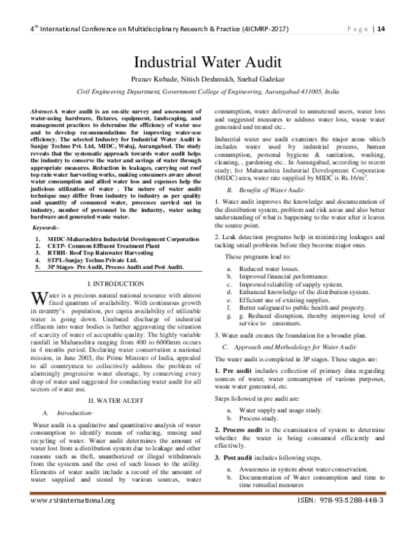 (PDF) Industrial Water Audit