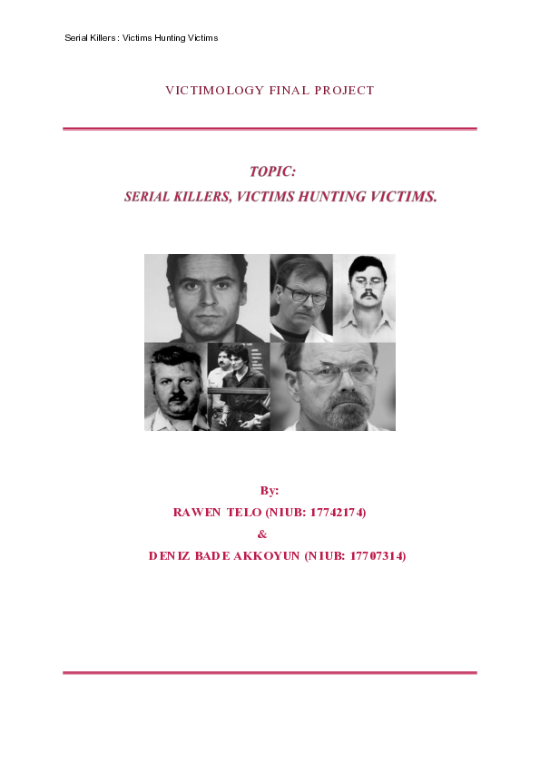 (PDF) "Serial Killers: Victims Hunting Victims" - Victimology Final ...