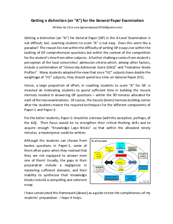 (PDF) Getting a distinction (an "A") for the General Paper Examination