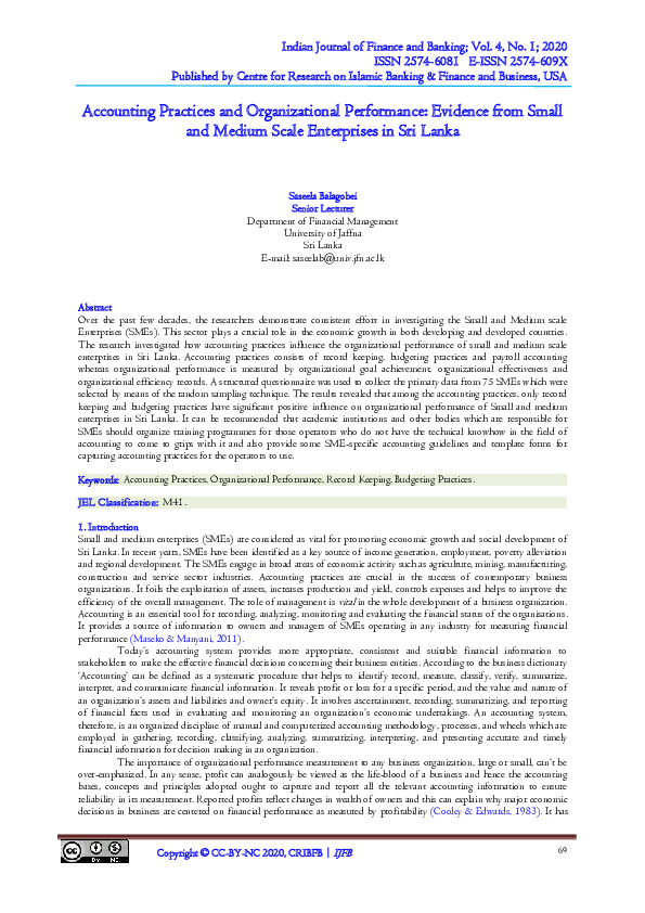 (PDF) Accounting Practices and Organizational Performance: Evidence from Small and Medium Scale ...
