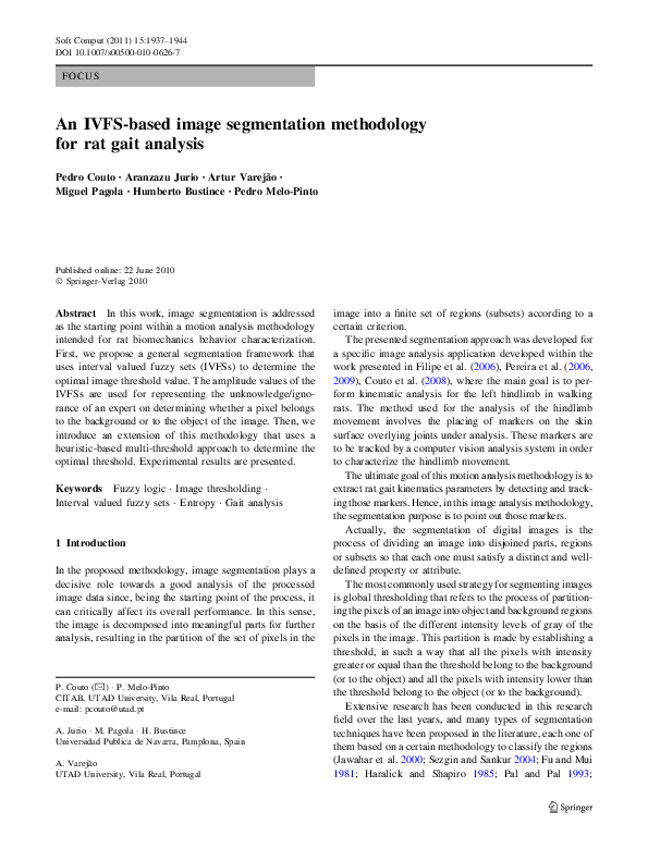 (PDF) An IVFS-based image segmentation methodology for rat gait analysis