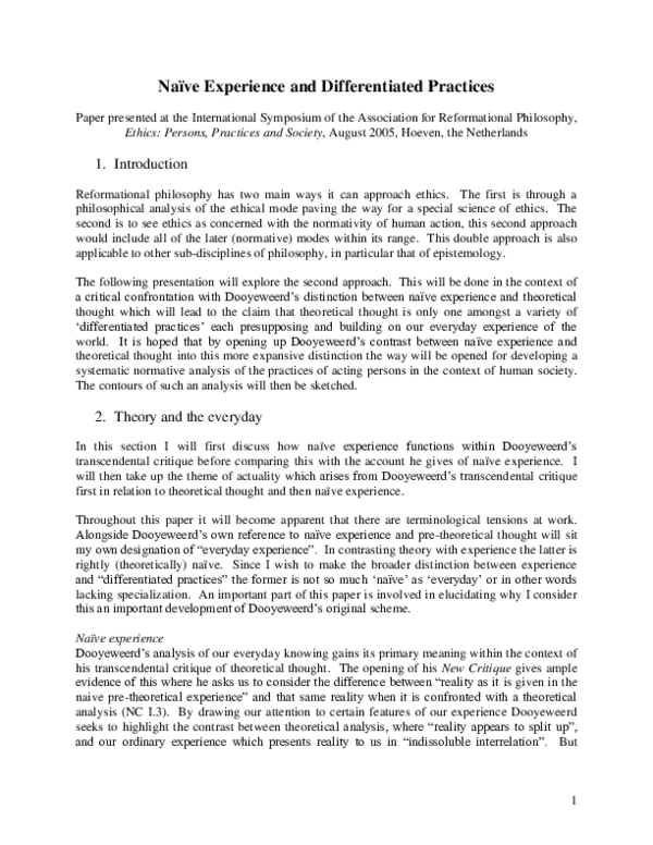 (PDF) Naïve Experience and Differentiated Practices