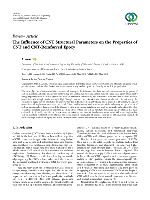 (PDF) The Influence of CNT Structural Parameters on the Properties of ...