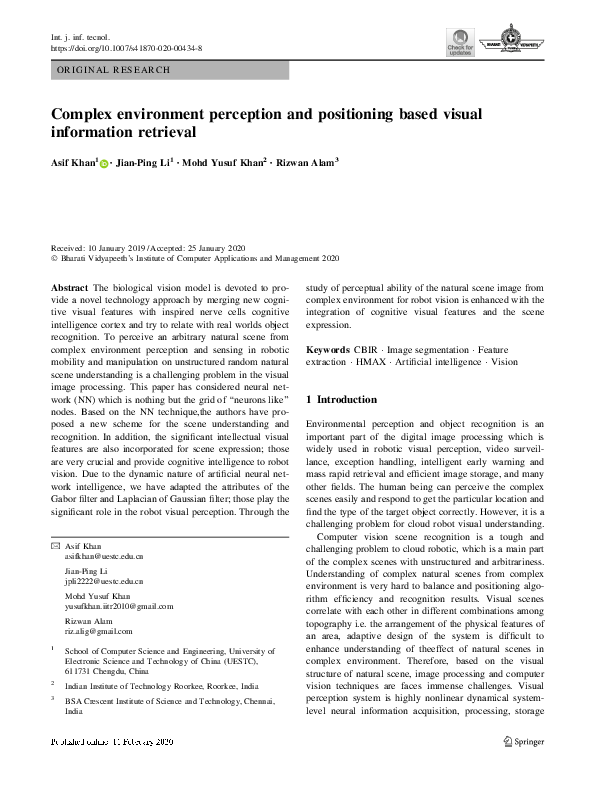 (PDF) Complex environment perception and positioning based visual ...