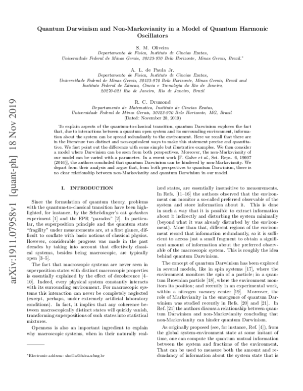(PDF) Quantum Darwinism and Non-Markovianity in a Model of Quantum Harmonic Oscillators