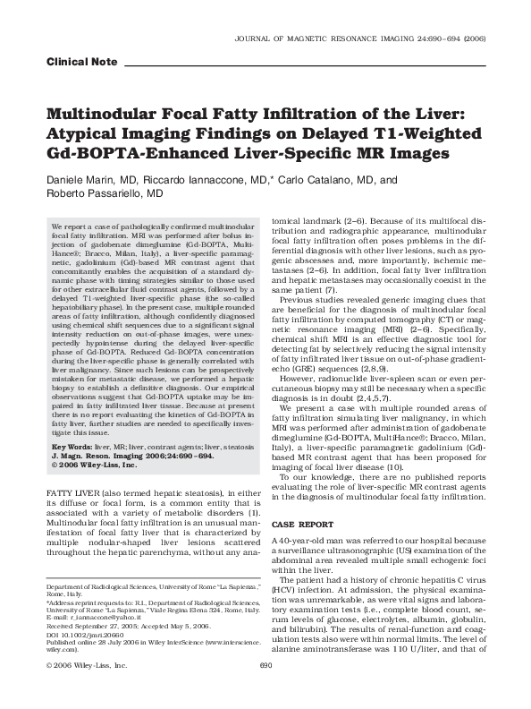 (PDF) Multinodular focal fatty infiltration of the liver: Atypical ...