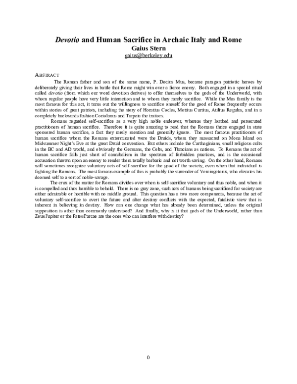 (DOC) Devotio and Human Sacrifice in Archaic Italy and Rome