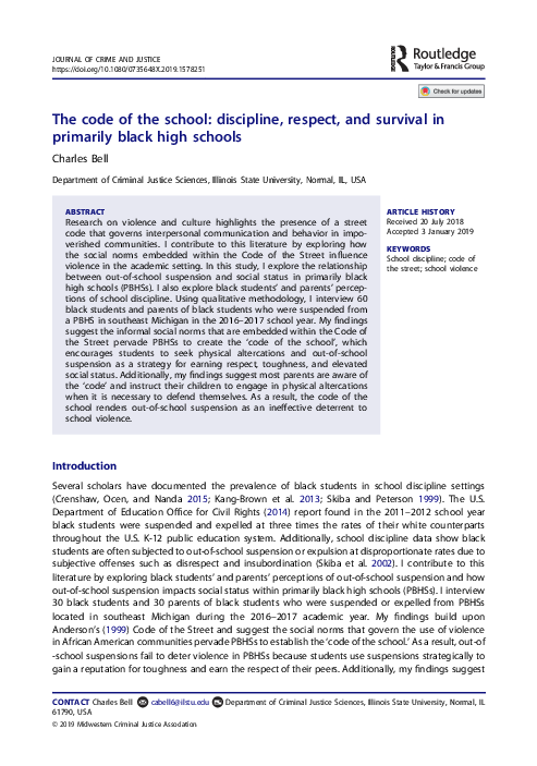 (PDF) The code of the school: discipline, respect, and survival in ...