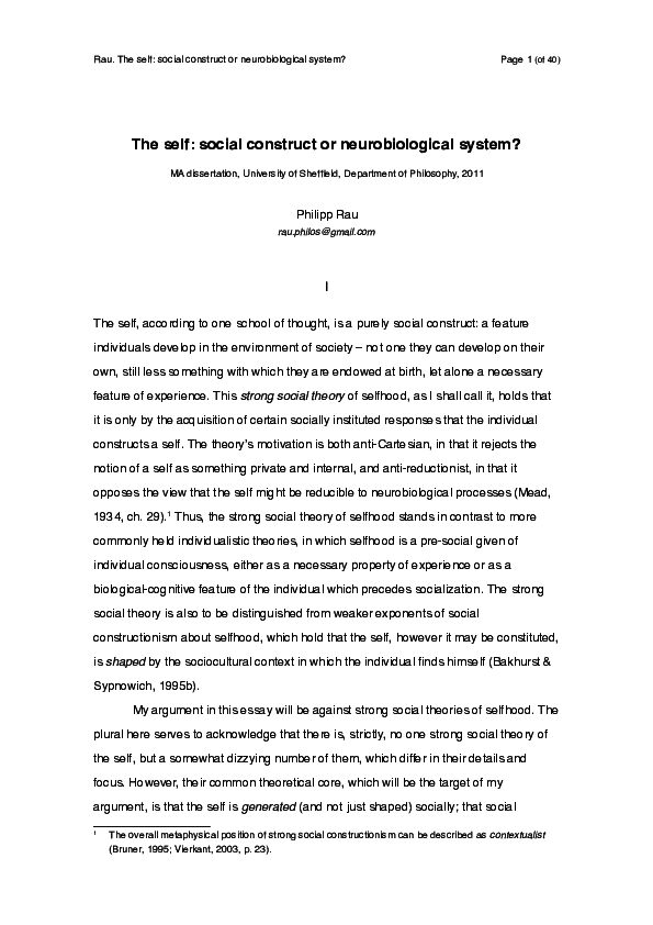 Pdf The Self Social Construct Or Neurobiological System 0281