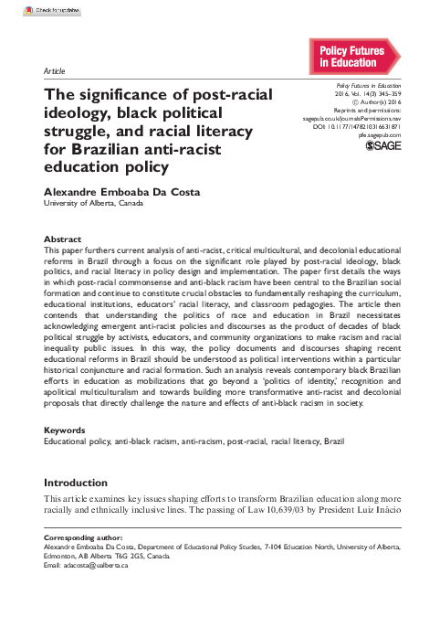(PDF) The significance of post-racial ideology, black political ...