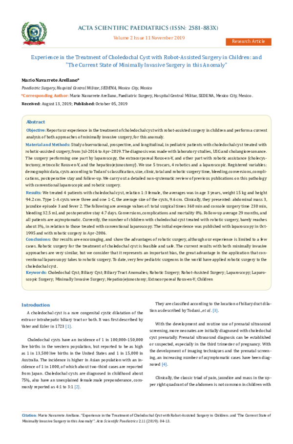 (PDF) Experience in the Treatment of Choledochal Cyst with Robot-Assisted Surgery in Children ...