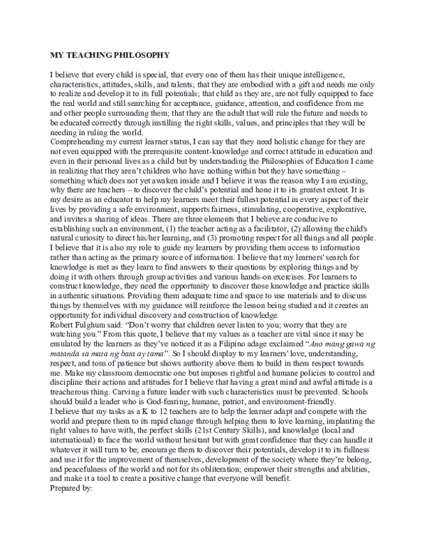(DOC) MY TEACHING PHILOSOPHY | Anj Mazing - Academia.edu