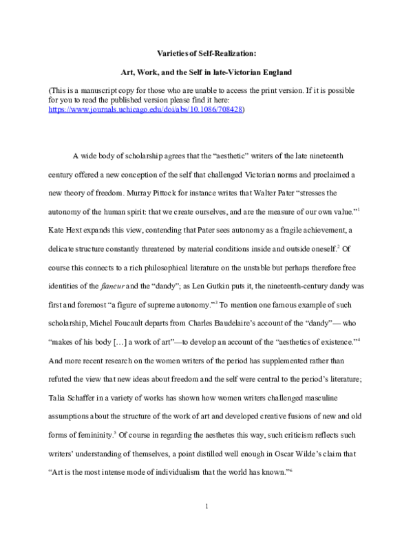 (DOC) The Varieties of Self Realization: Art, Work, and the Self in ...