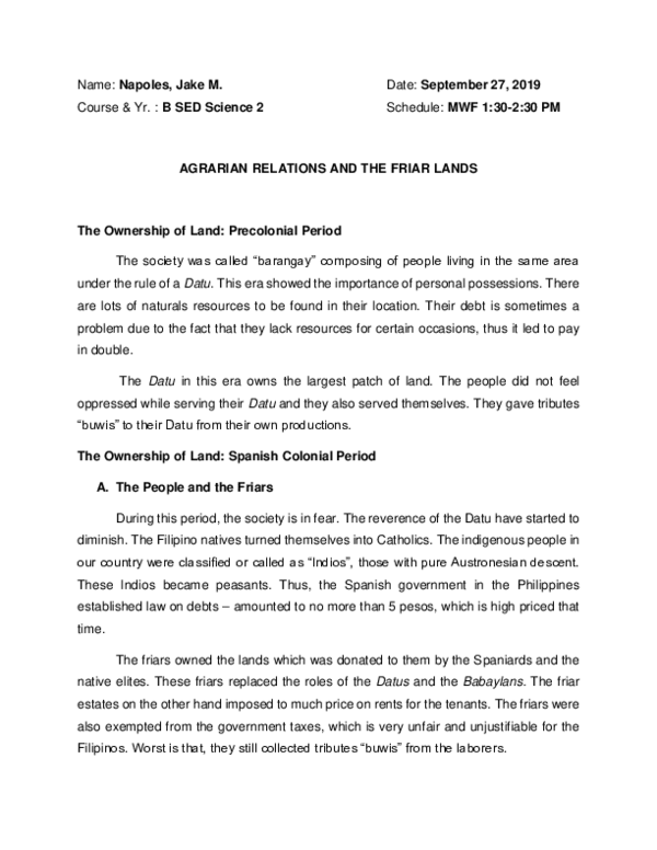 (PDF) Agrarian Relations and the Friar Lands output [PDF]
