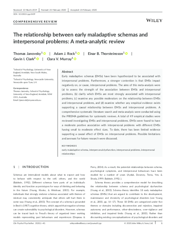 (PDF) The relationship between early maladaptive schemas and interpersonal problems: A meta ...