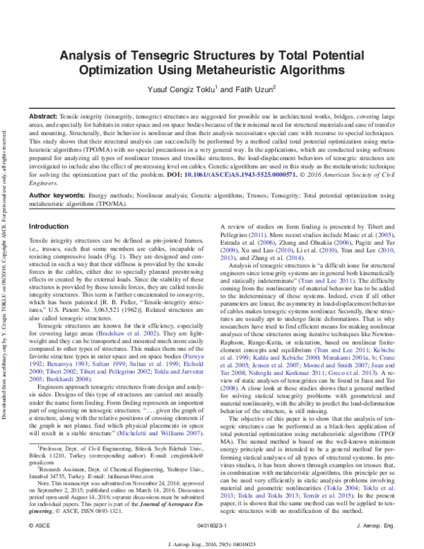 (PDF) Analysis of Tensegric Structures by Total Potential Optimization Using Metaheuristic ...