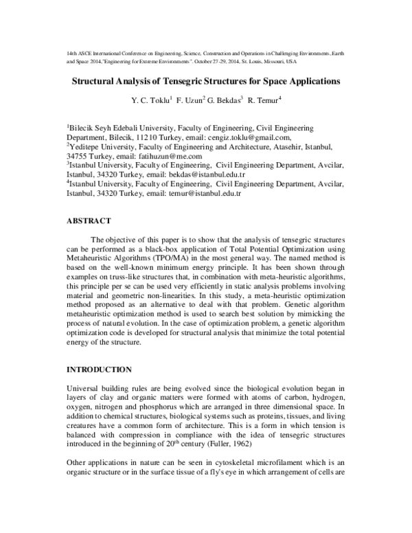 (PDF) Structural Analysis of Tensegric Structures for Space Applications