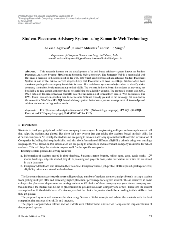 (PDF) Student Placement Advisory System using Semantic Web Technology