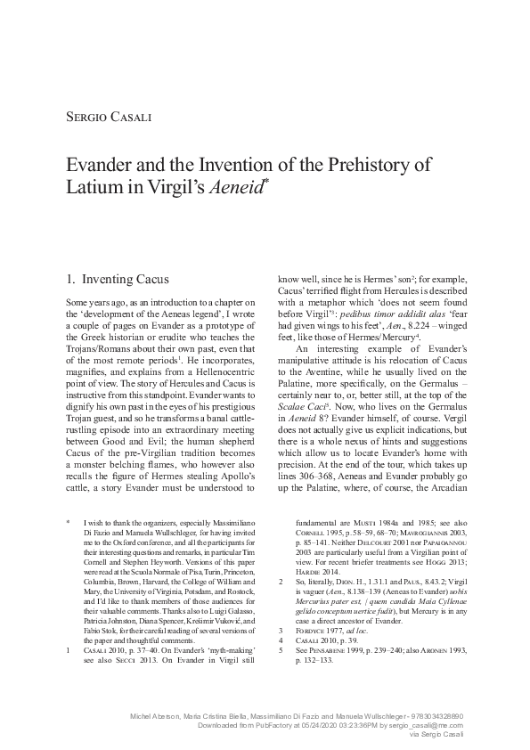 (PDF) "Evander and the invention of the prehistory of Latium in Virgil ...