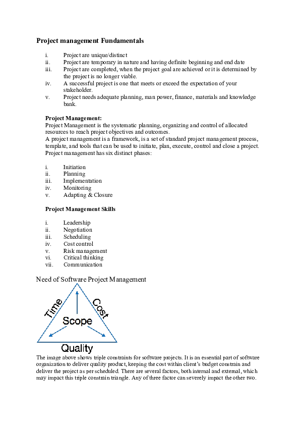 (DOC) Project management Fundamentals