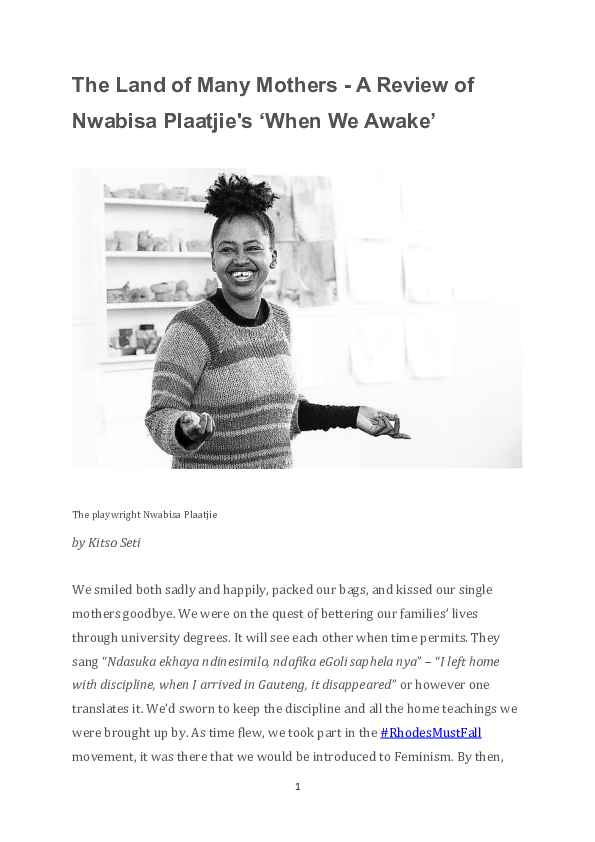 (PDF) The Land of Many Mothers - A Review of Nwabisa Plaatjie's 'When ...