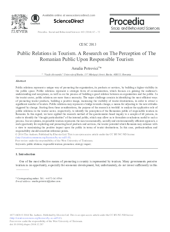 (PDF) ScienceDirect Public Relations in Tourism. A Research on The ...