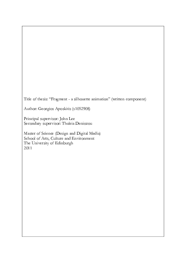 (PDF) Title of thesis: "Fragment -a silhouette animation" (written ...