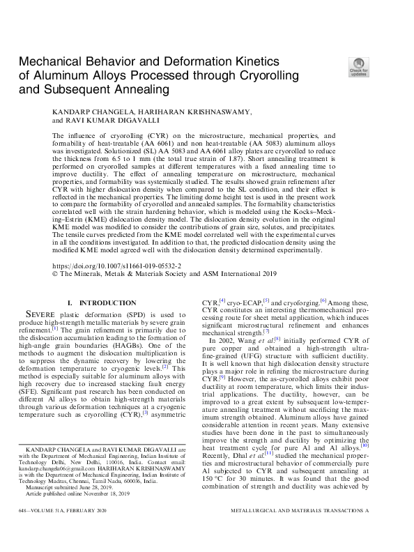 (PDF) Mechanical Behavior and Deformation Kinetics of Aluminum Alloys ...